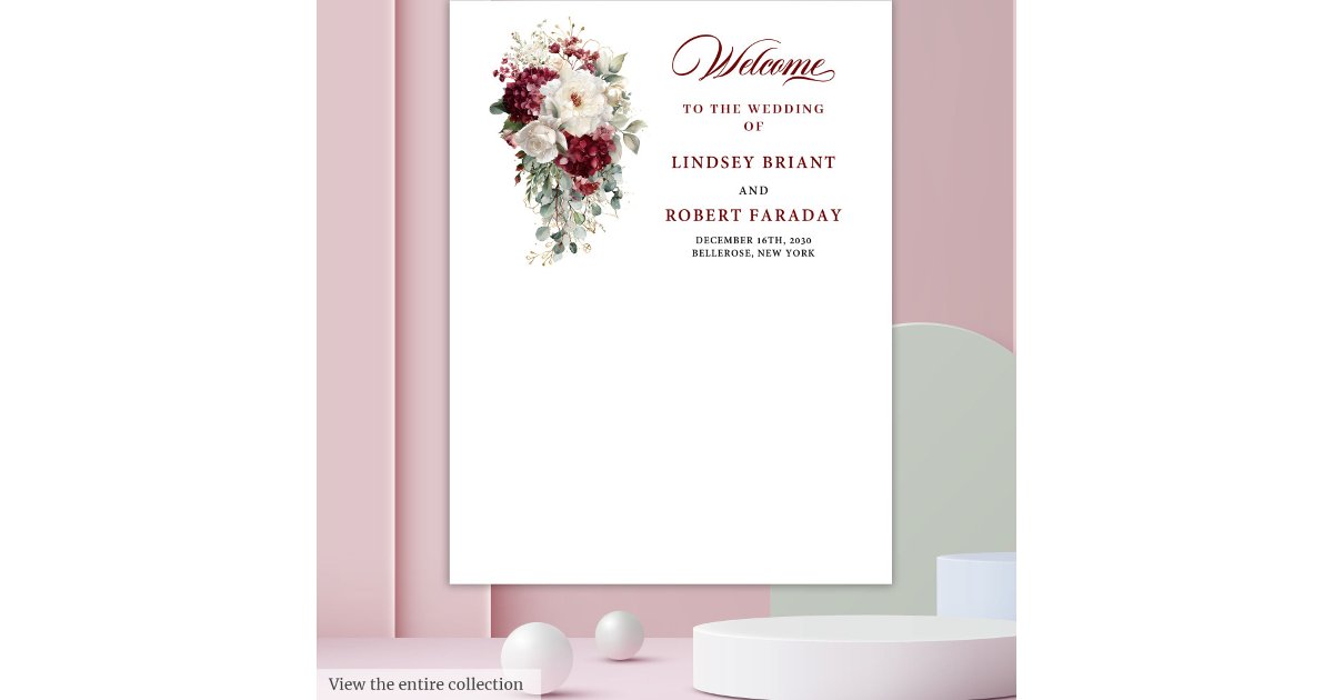 Boho Burgundy White Rustic Floral Wedding Backdrop | Zazzle