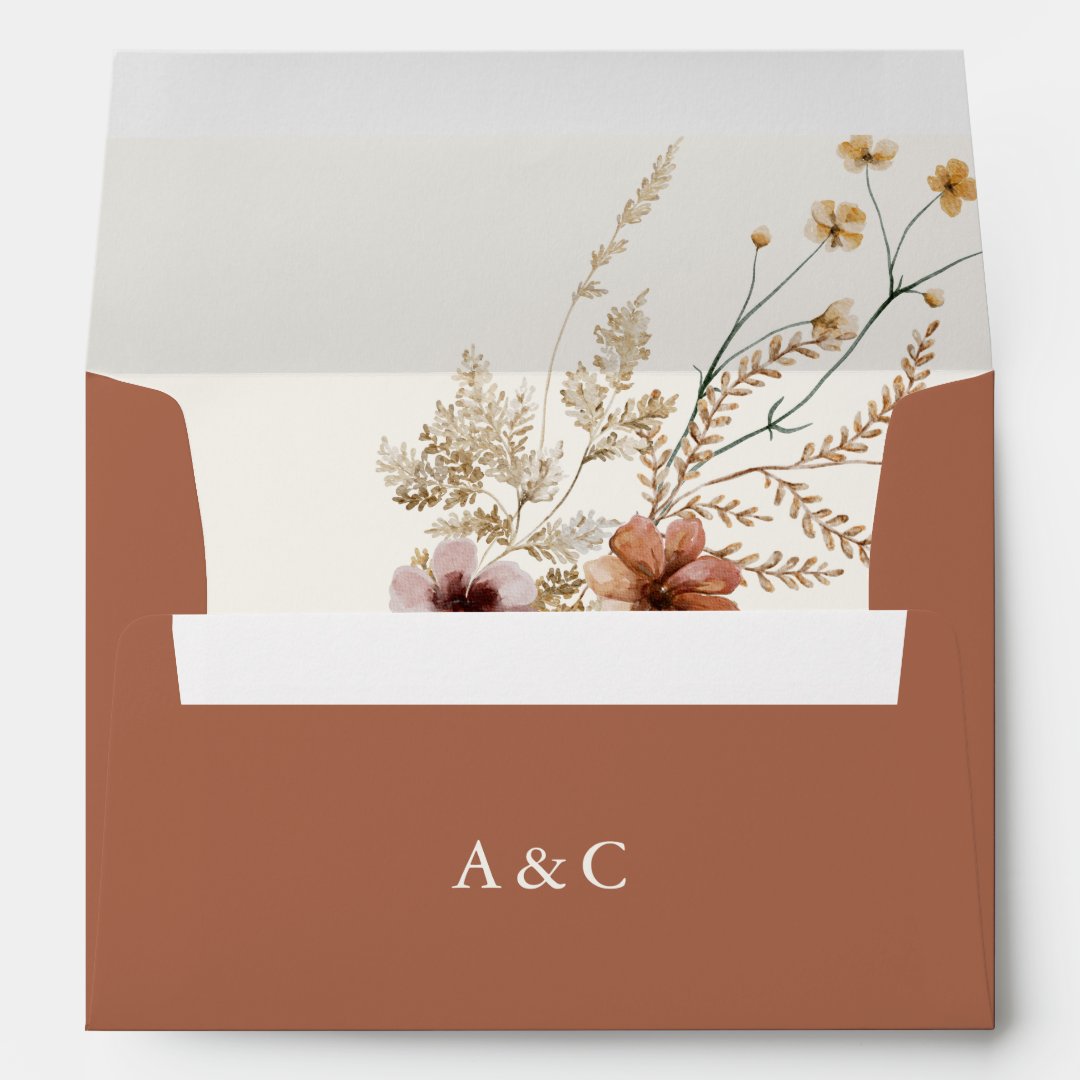 Boho Burnt Orange Fall Wildflower Wedding Envelope | Zazzle