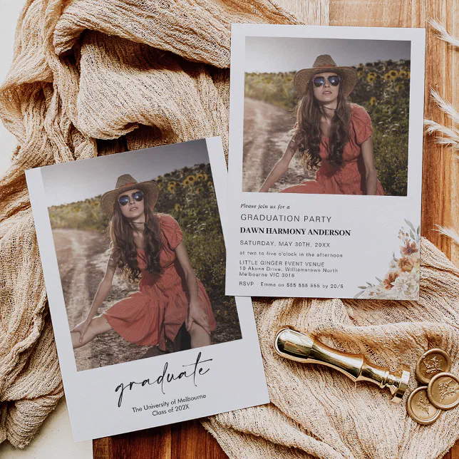 Boho Burnt Orange Floral Graduation Party Invitation | Zazzle