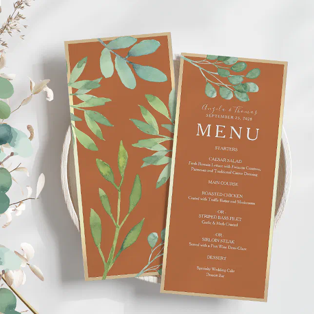 Boho Burnt Orange Wedding Menu | Zazzle