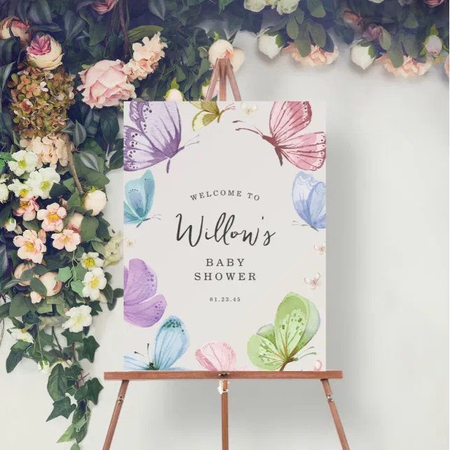 Boho Butterfly Baby Shower Welcome Sign | Zazzle