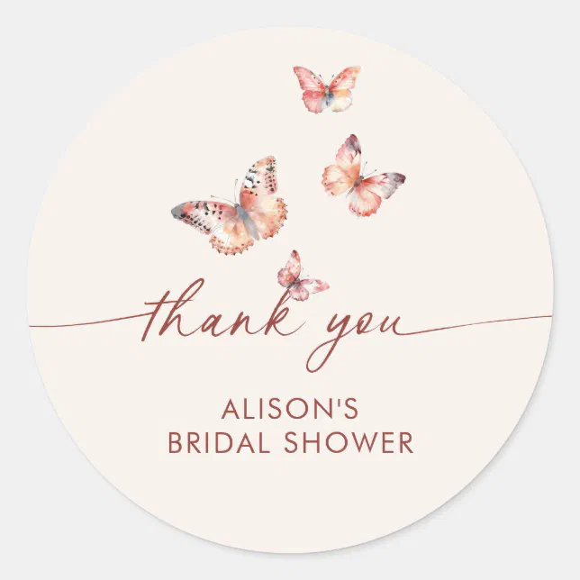 Boho Butterfly Bridal Shower Classic Round Sticker | Zazzle