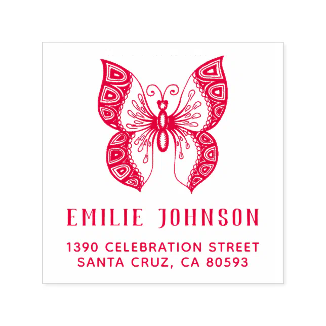 Boho Butterfly | Elegant Name Return Address Self-inking Stamp | Zazzle