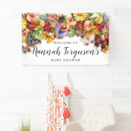 Boho Butterfly Floral Baby Shower Welcome Banner | Zazzle