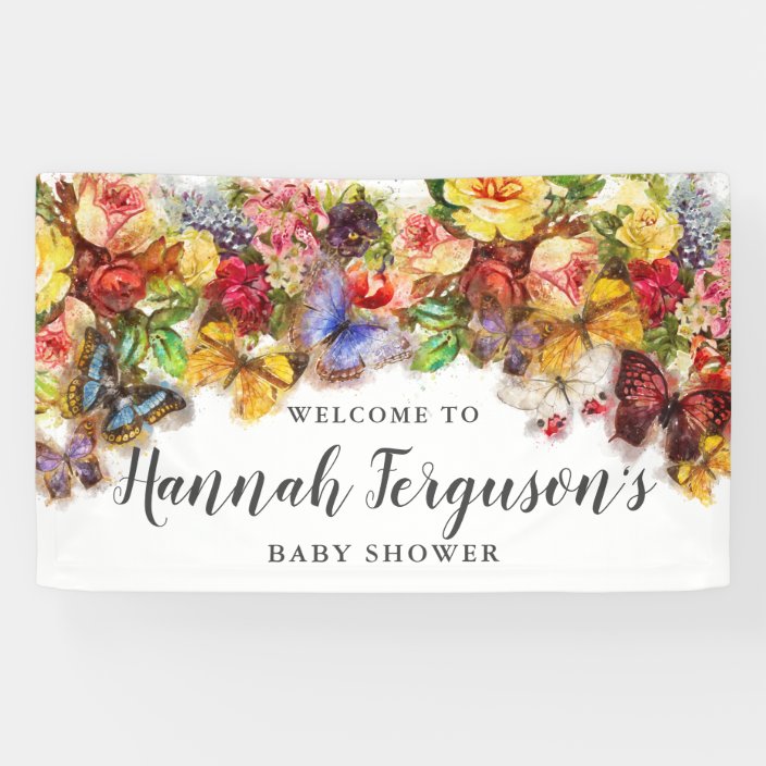Boho Butterfly Floral Baby Shower Welcome Banner | Zazzle.com