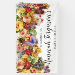 Boho Butterfly Floral Baby Shower Welcome Banner | Zazzle