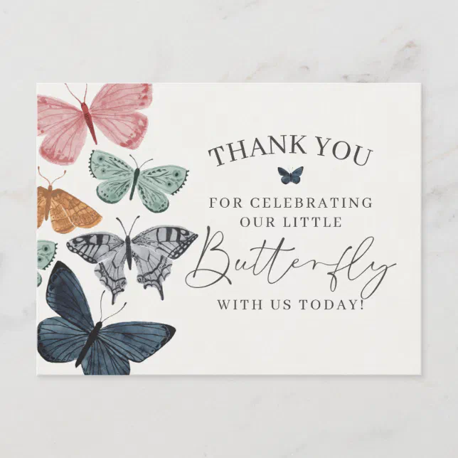 Boho Butterfly Thank You Card Birthday or Baby | Zazzle