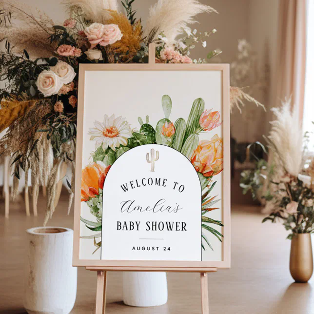 Boho Cactus Arch Baby Shower Welcome Poster | Zazzle