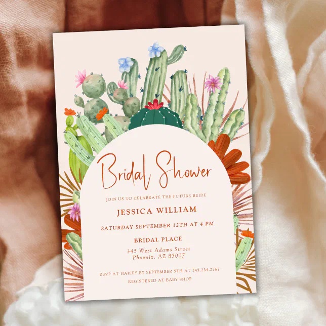 Boho Cactus Arch Desert Pampas Bridal Shower Invitation | Zazzle