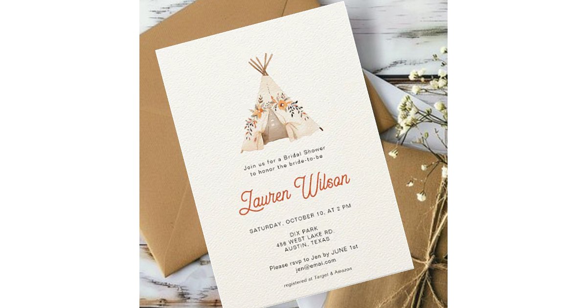 Boho Camping Tent Bridal Shower Invitation | Zazzle