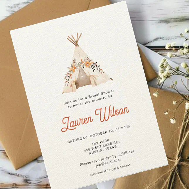 Boho Camping Tent Bridal Shower Invitation | Zazzle