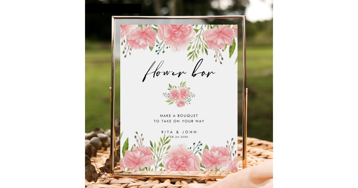 Boho Carnation Script Flower Bar Wedding Sign | Zazzle