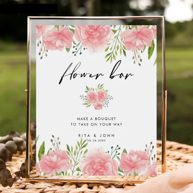 Boho Carnation Script Flower Bar Wedding Sign | Zazzle