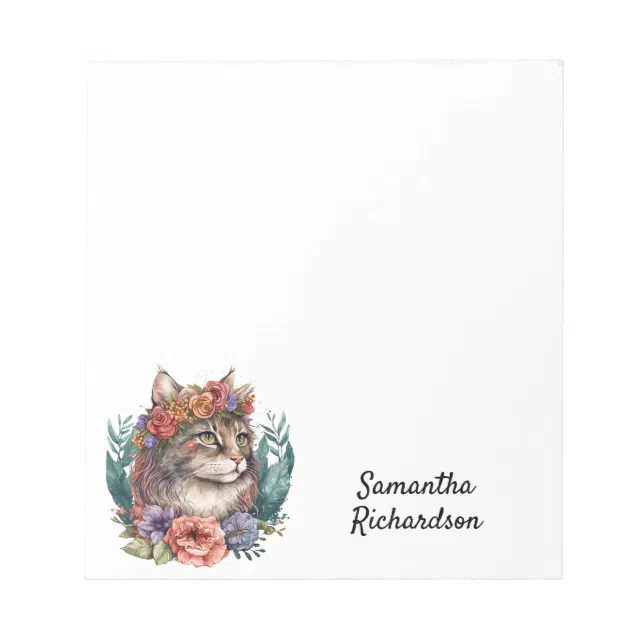 Boho Cat Personalized Watercolor Notepad | Zazzle