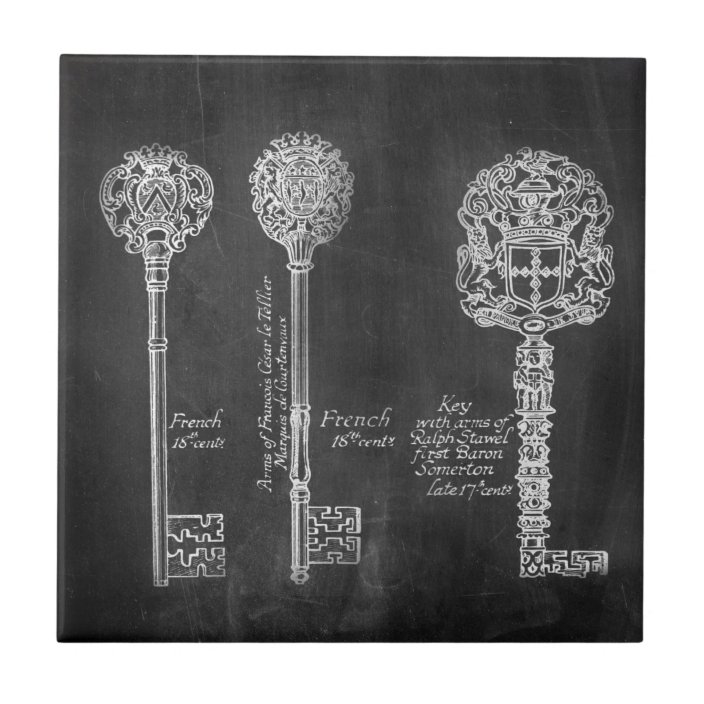 boho Chalkboard Victorian steampunk skeleton keys Tile | Zazzle