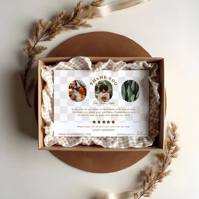 Boho Checkered Pattern Order Thank You Photo Card | Zazzle