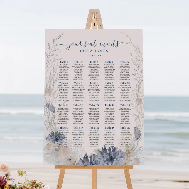 Boho Chic Beach Coastal Wedding Seating Chart Foam Board | Zazzle