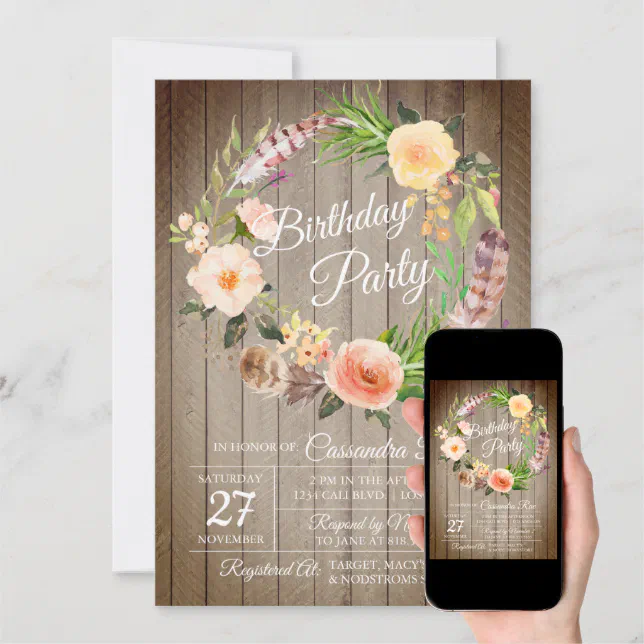 Boho Chic Birthday Party Invitation | Zazzle