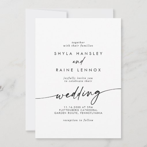 Boho Chic Black and White Front and Back Wedding Invitation | Zazzle
