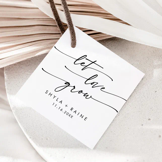 Boho Chic Black and White Let Love Grow Wedding Favor Tags | Zazzle