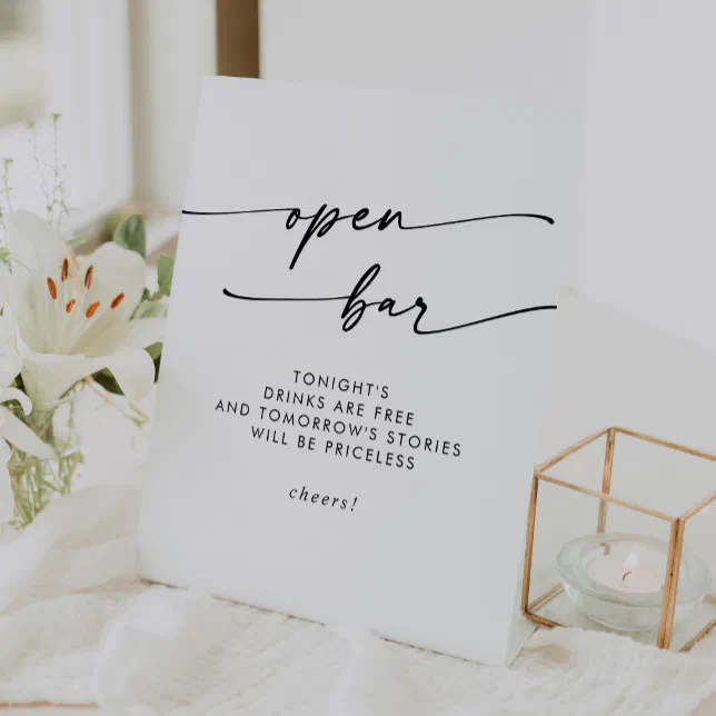 Boho Chic Black and White Open Bar Wedding Pedestal Sign | Zazzle