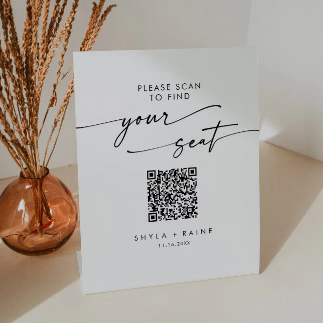 Boho Chic Black and White Seating Chart QR Code Pedestal Sign | Zazzle