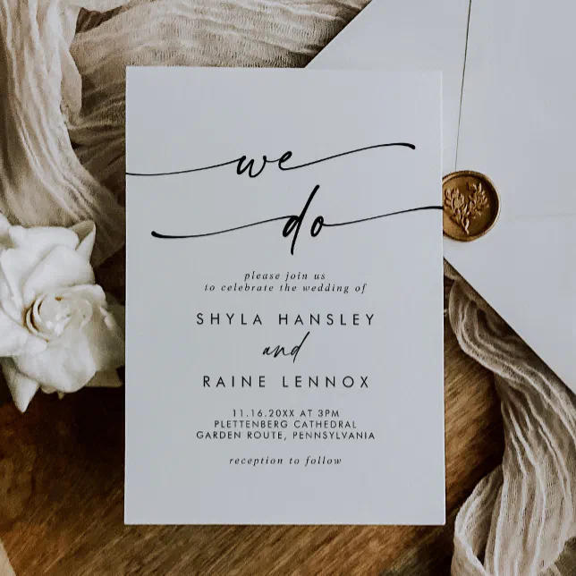 Boho Chic Black and White We Do Wedding Invitation | Zazzle