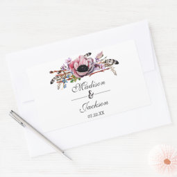 Boho Chic Blush Pink Floral Wedding Monogram Rectangular Sticker | Zazzle