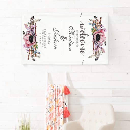 Boho Chic Blush Pink Floral Wedding Welcome Banner | Zazzle