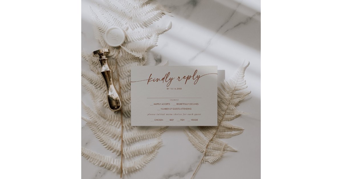 Boho Chic Bohemian Cream Menu Choice RSVP Card | Zazzle