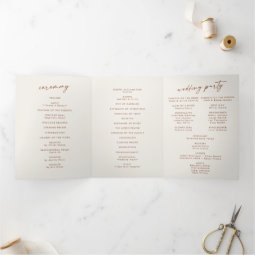 Boho Chic Bohemian Cream Monogram Wedding Tri-Fold Program | Zazzle