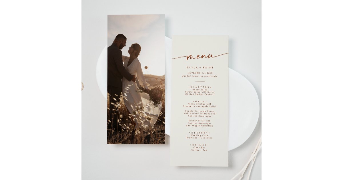Boho Chic Bohemian Cream Photo Wedding Menu | Zazzle