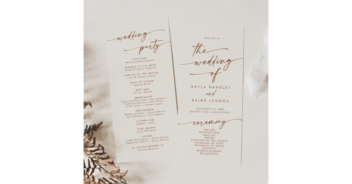 Boho Chic Bohemian Cream Tea Length Wedding Program | Zazzle