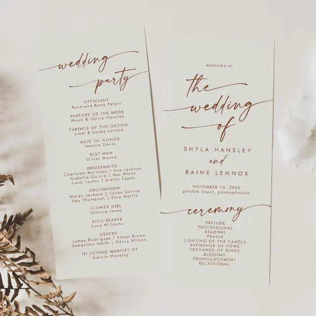 Boho Chic Bohemian Cream Tea Length Wedding Program | Zazzle