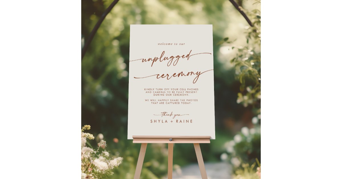Boho Chic Bohemian Cream Unplugged Ceremony Sign | Zazzle