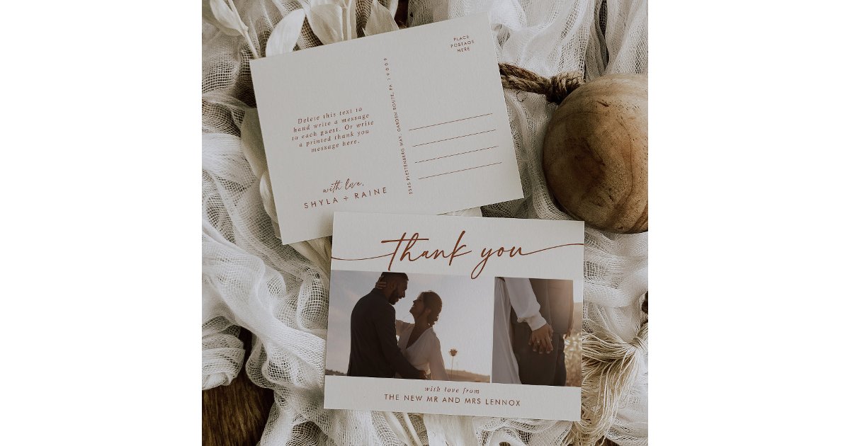 Boho Chic Bohemian Cream Wedding Photo Thank You Postcard | Zazzle