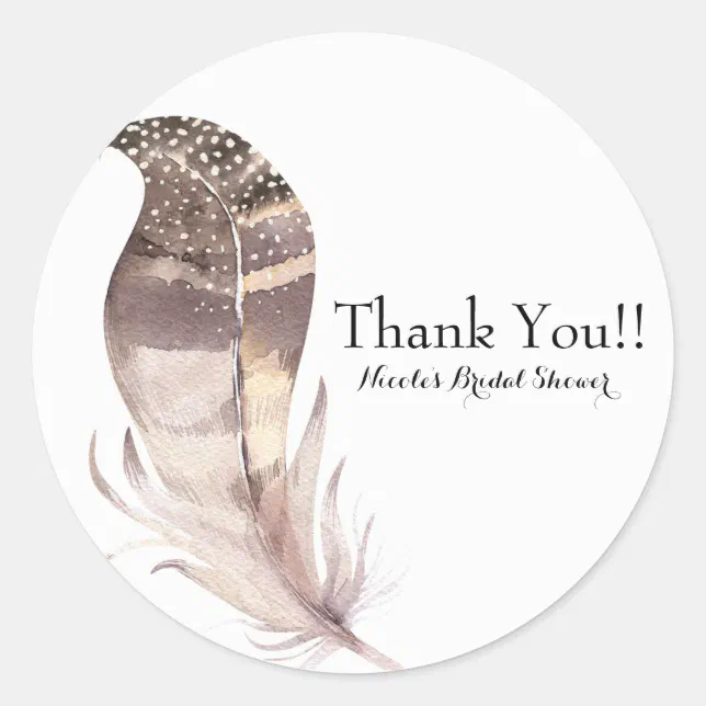 Boho Chic Bohemian Feather Custom Party Favor Classic Round Sticker ...