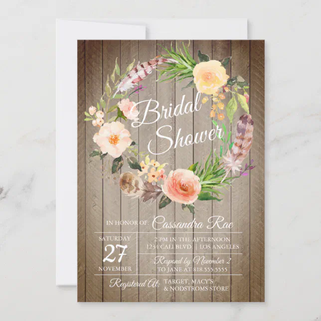 Boho Chic Bridal Shower Invitation | Zazzle