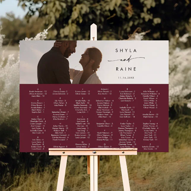 Boho Chic Burgundy Red Photo Seating Chart Foam Board | Zazzle