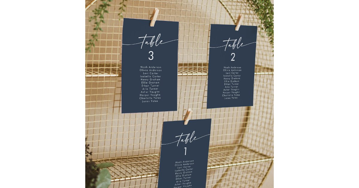 Boho Chic Dark Navy Blue Hanging Seating Chart Invitation | Zazzle
