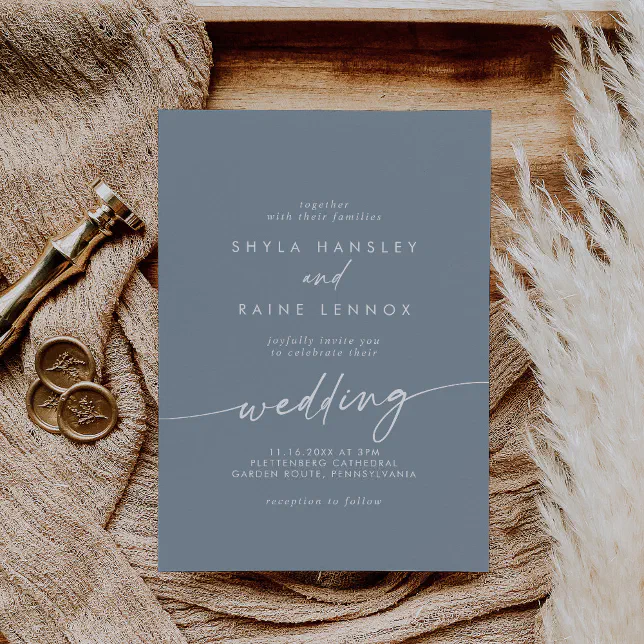 Boho Chic Dusty Blue Wedding Invitation | Zazzle