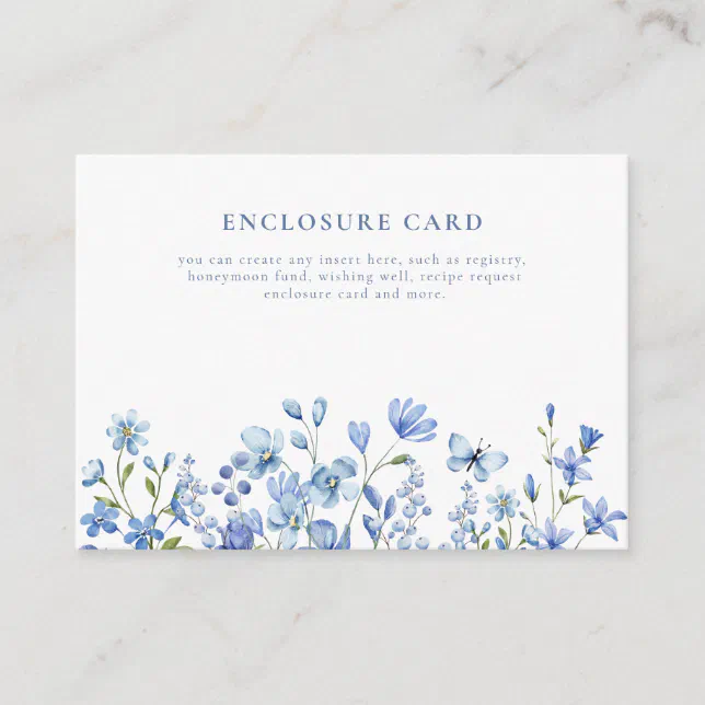 Boho Chic Dusty Blue Wildflower Enclosure Card | Zazzle