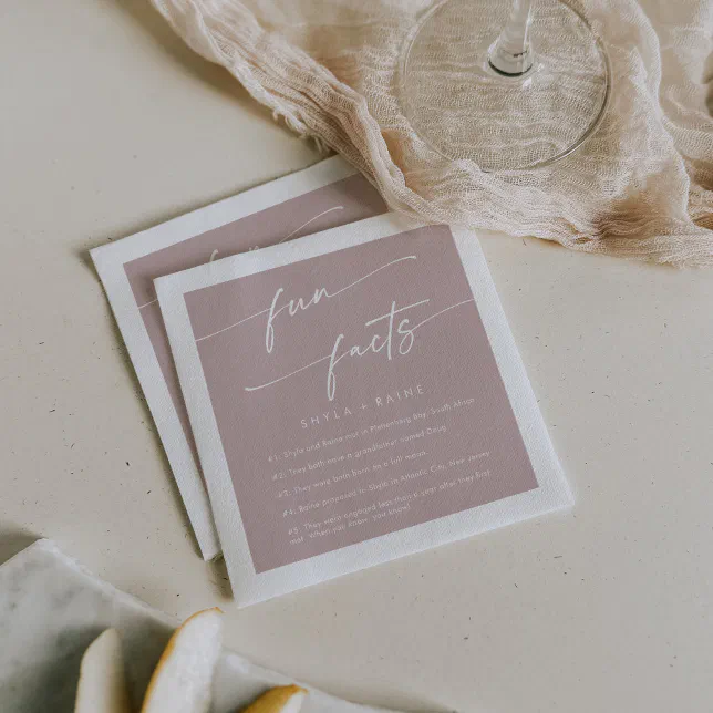 Boho Chic Dusty Rose Pink Wedding Fun Fact Napkins | Zazzle
