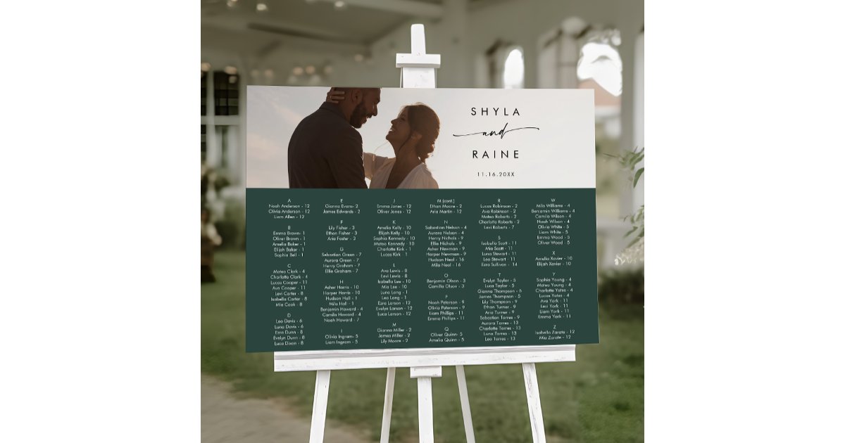 Boho Chic Emerald Green Photo Seating Chart Foam Board | Zazzle
