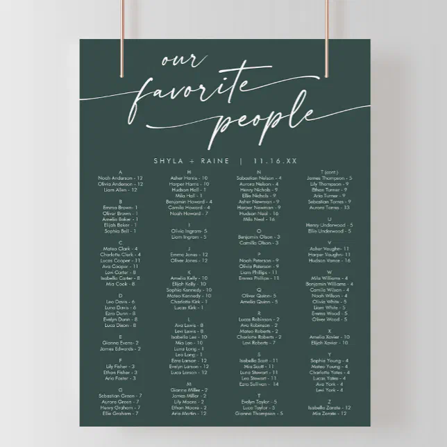 Boho Chic Emerald Green Printable Seating Chart | Zazzle