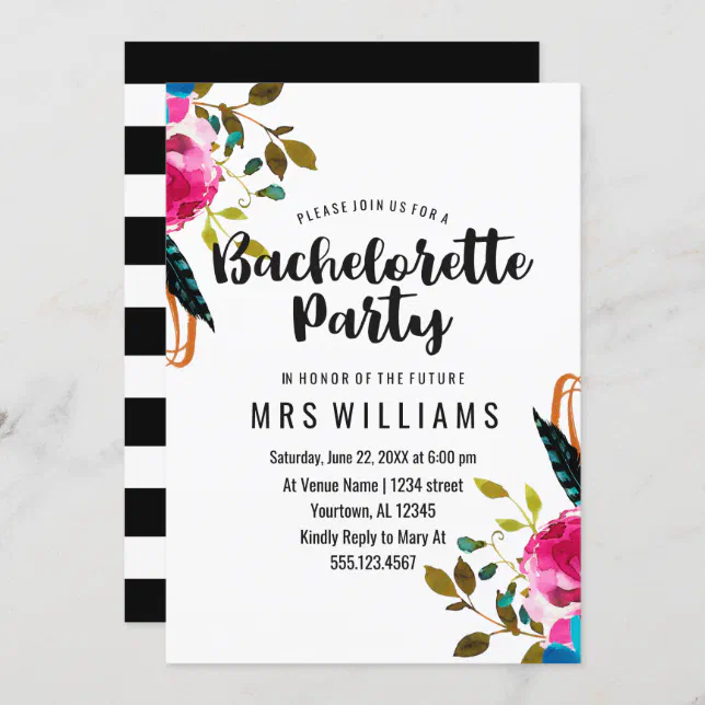 Boho Chic Floral Bachelorette Party Invitation | Zazzle