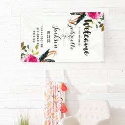 Boho Chic Floral Watercolor Wedding Welcome Banner | Zazzle