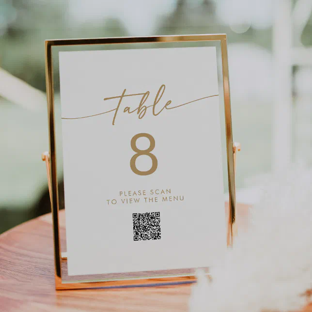 Boho Chic Gold and White QR Code Table Numbers | Zazzle