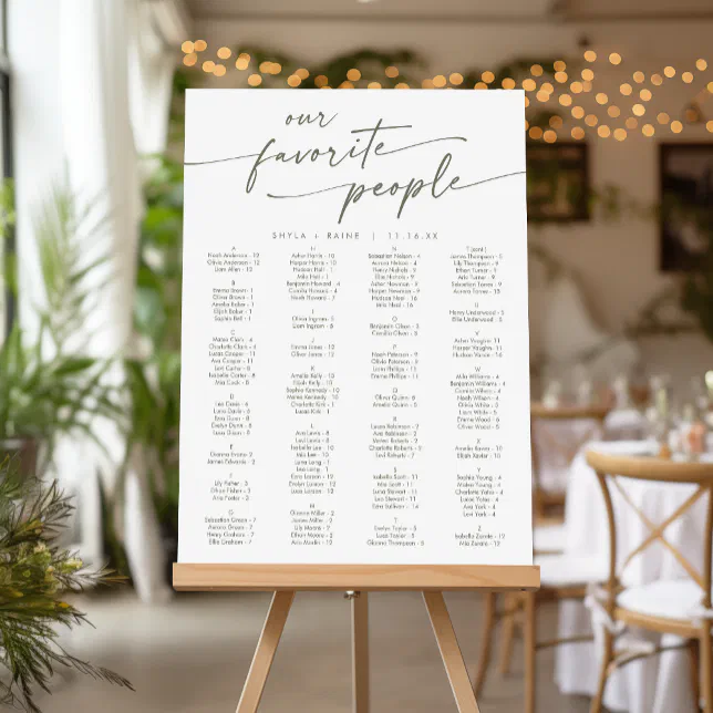 Boho Chic Green and White Wedding Seating Chart Foam Board | Zazzle