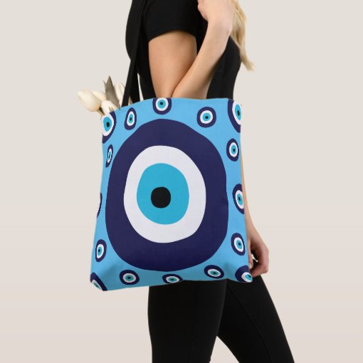 Boho Chic Lucky Greek Evil Eye Blue and White Tote Bag | Zazzle